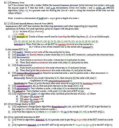 Solved Q1: [10] Binary Tree Let T be a binary tree with | Chegg.com