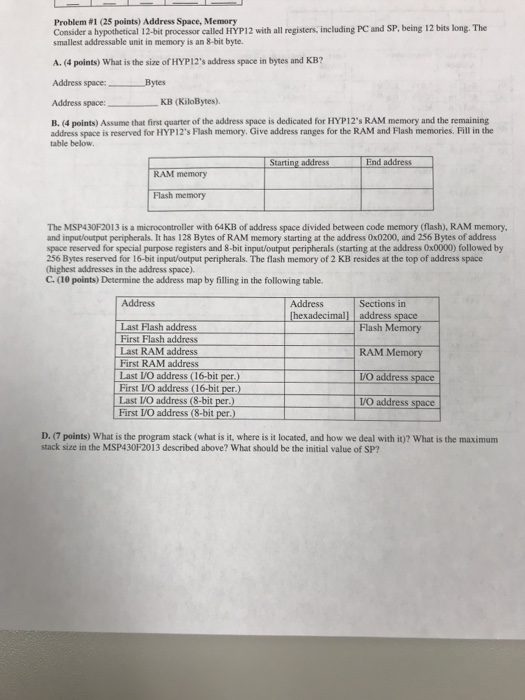 Solved Problem #1 (25 points) Address Space, Memory Consider | Chegg.com