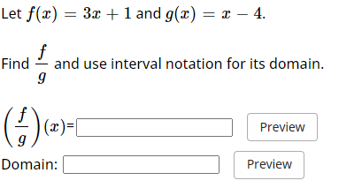 Solved Let f(x)=3x−2 and g(x)=2x+4. Find f−g and use | Chegg.com