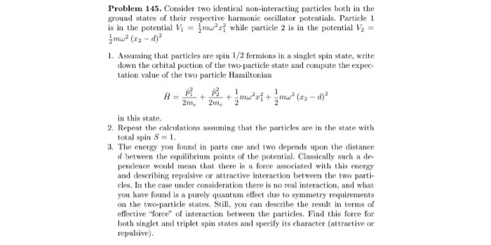 Solved Problem 145. Consider two identical non-interacting | Chegg.com