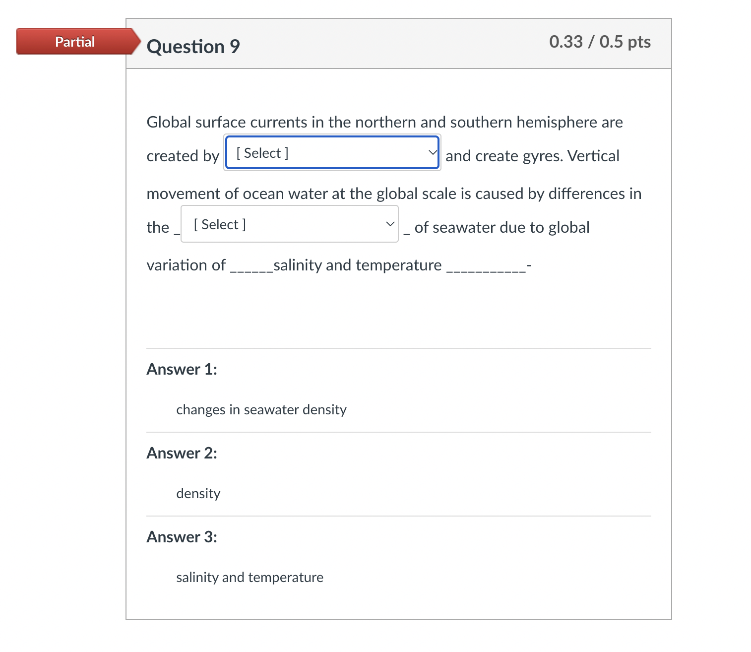 Solved options 1:changes is seawater dentisty, latemt heat | Chegg.com