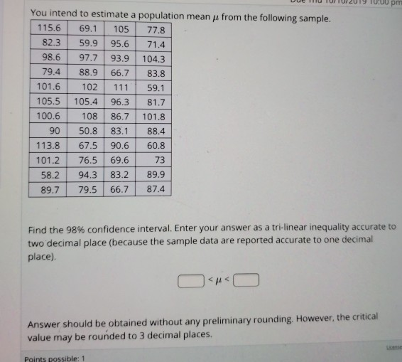 Solved DUE TU TU TU/2019 TUUU om from the following sample. | Chegg.com