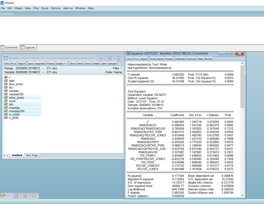 Solved EViews File Edit Object View Proc Quick Options | Chegg.com