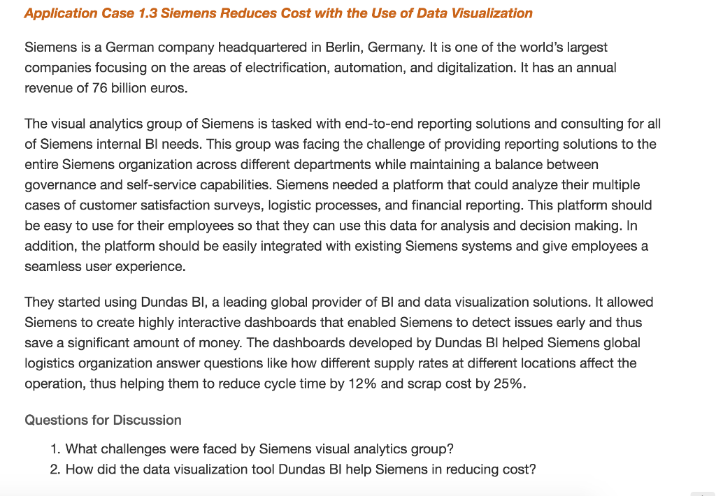 Solved Application Case 1.3 Siemens Reduces Cost with the | Chegg.com