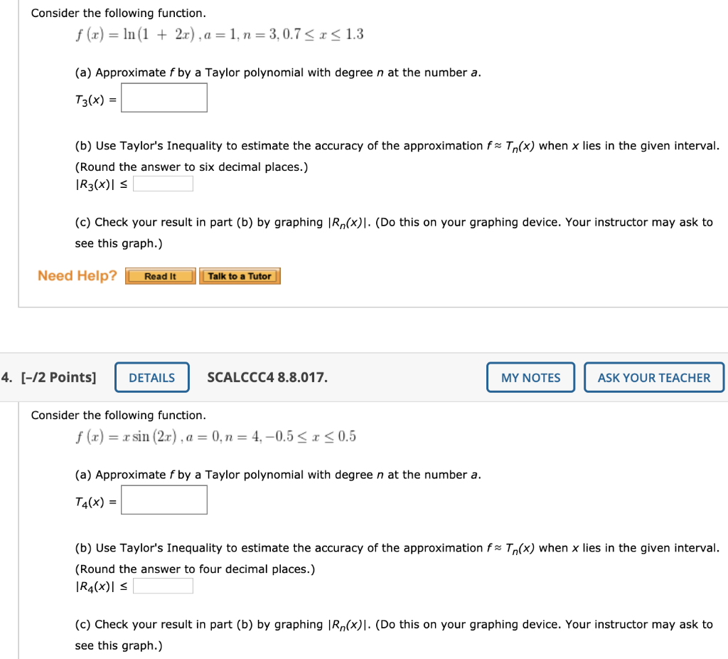 Solved Consider the following function. f () = ln (1 + 2x), | Chegg.com