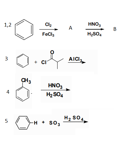 Solved 1,2 Cl2 FeCl3 A HNO3 H2SO4 B 3 AICI: + CI CH3 4 HNO3 | Chegg.com