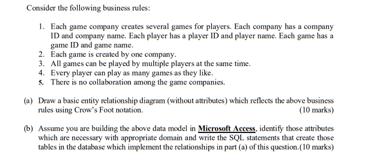 Solved Consider the following business rules: 1. Each game | Chegg.com