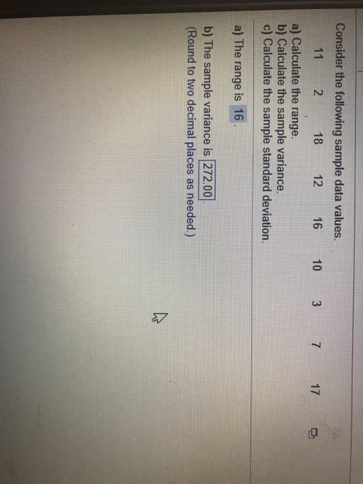 Solved Consider the following sample data values 11 2 18 12 | Chegg.com