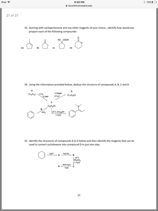 Solved Starting with cyclopentanone and any other reagents | Chegg.com