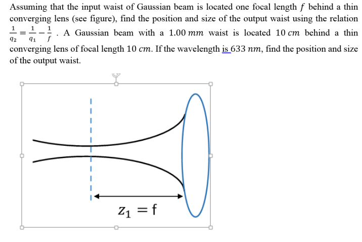 Solved Assuming that the input waist of Gaussian beam is | Chegg.com