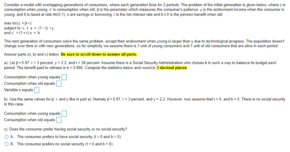 Consider a model with overlapping generations of | Chegg.com