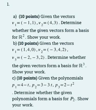 Solved 1. a) (10 points) Given the vectors v = | Chegg.com