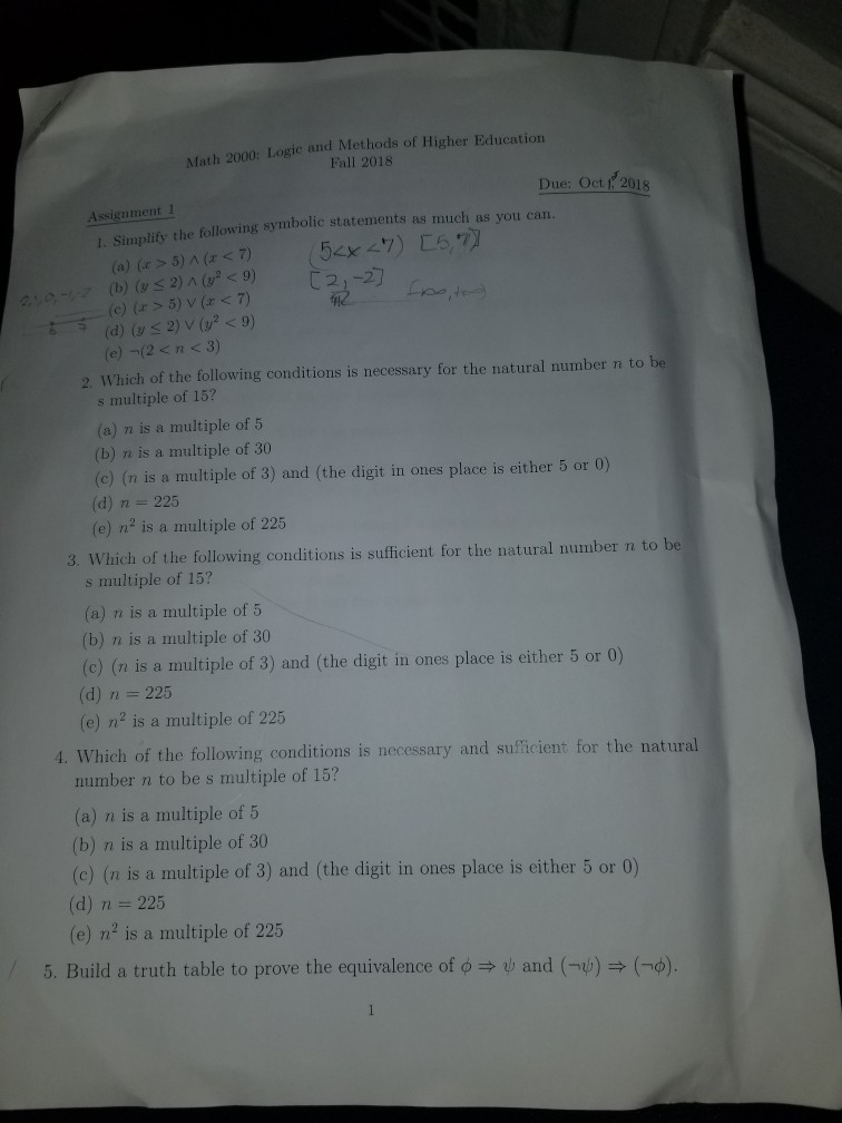 Solved Math 2000: Logic and Methods of Higher Education Fall | Chegg.com