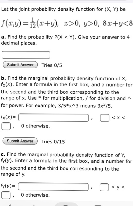 Solved Let the joint probability density function for (X, Y) | Chegg.com