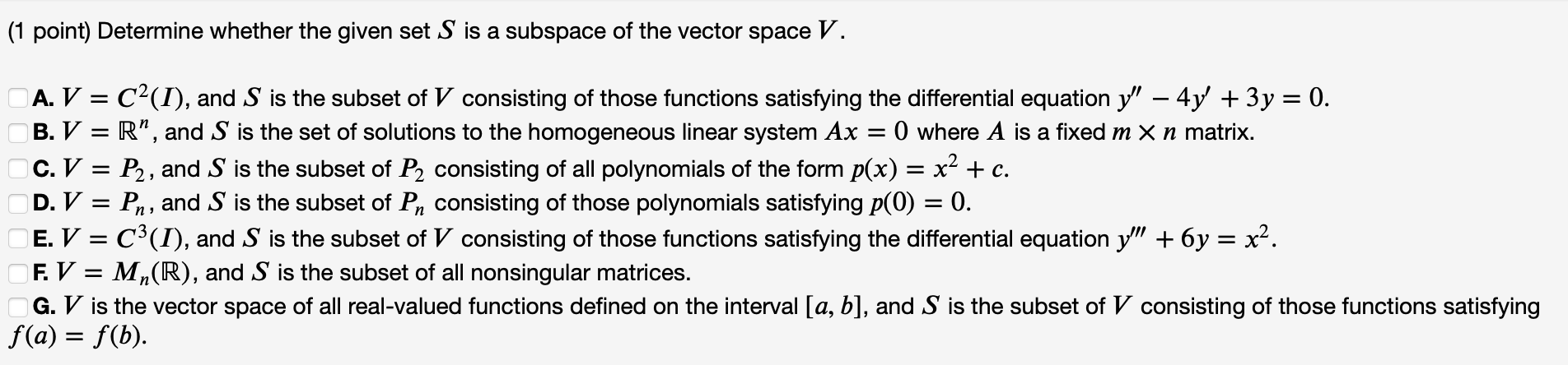 Solved (1 ﻿point) ﻿Determine whether the given set S ﻿is a | Chegg.com