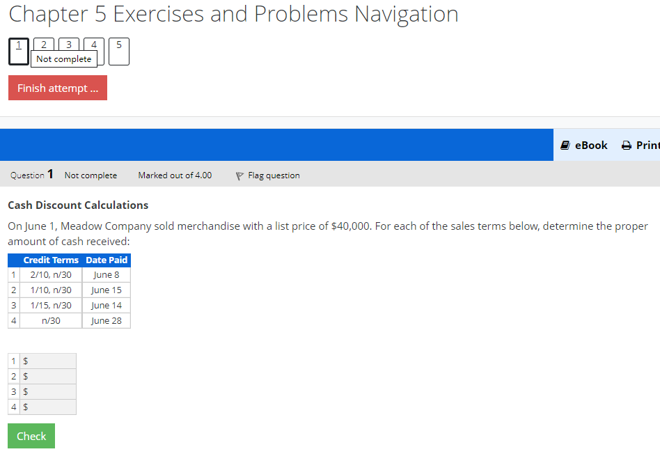 Solved Chapter 5 Exercises and Problems Navigation Finish | Chegg.com