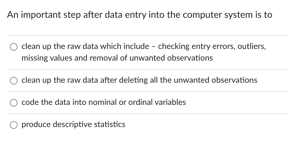 Solved An important step after data entry into the computer | Chegg.com