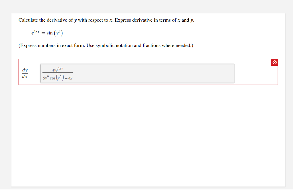 Solved Calculate the derivative of y with respect to x. | Chegg.com