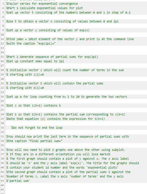 Maclaurin Series for the exponential function MATLAB | Chegg.com