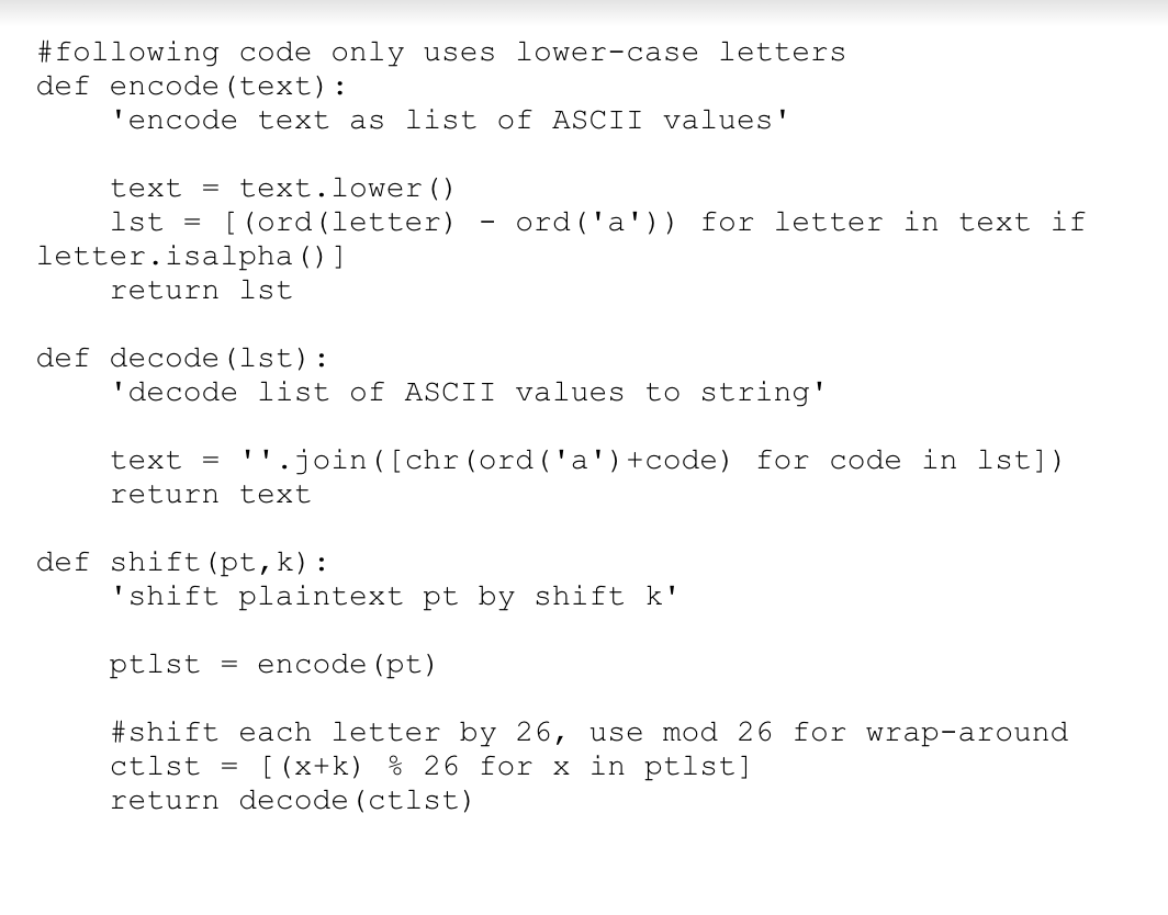 Solved Better using Python Write a function breakshift(ct) | Chegg.com