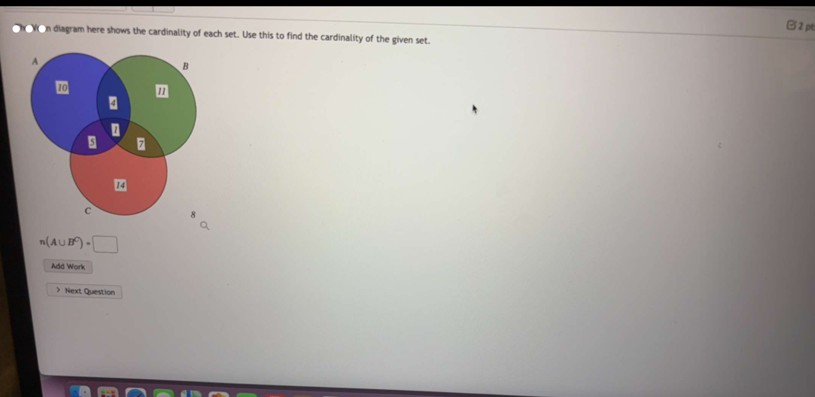 Solved The Venn Diagram Here Shows The Cardinality Of Each