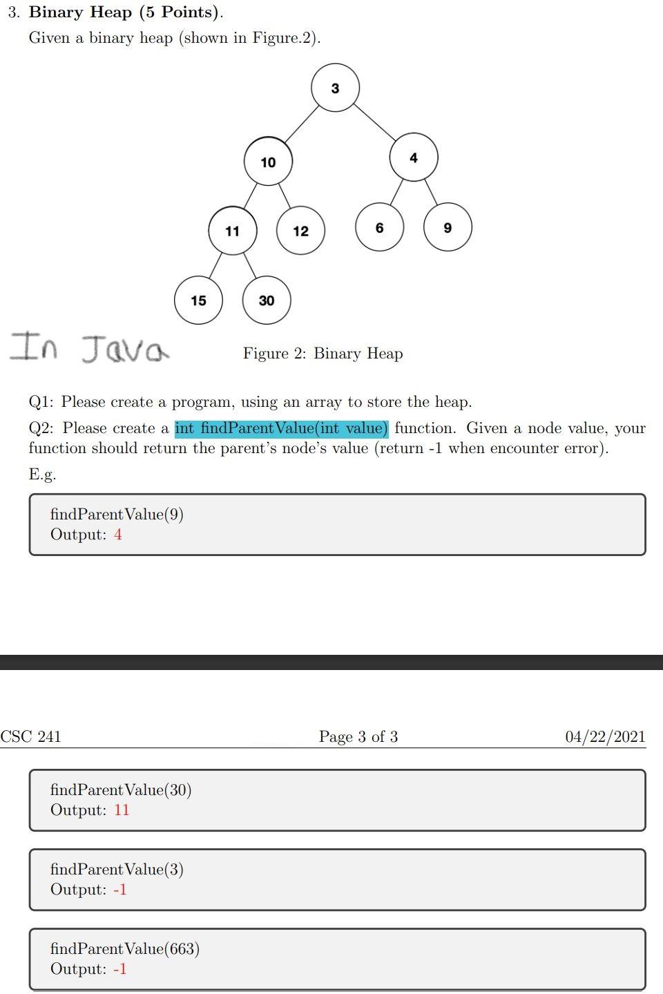 Solved 3 Binary Heap 5 Points Given A Binary Heap Shown 