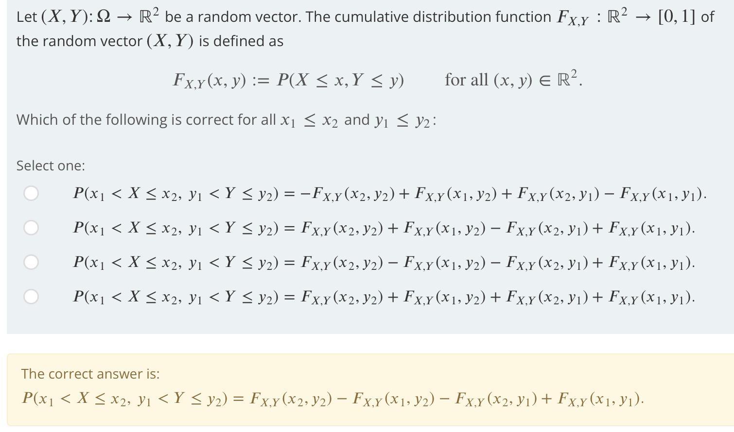 Solved Let (X,Y):Ω→R2 be a random vector. The cumulative | Chegg.com
