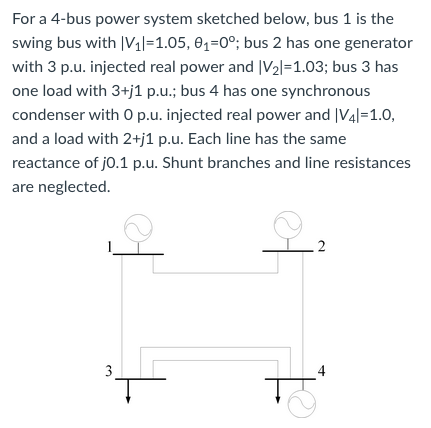 For a 4-bus power system sketched below, bus 1 is the | Chegg.com