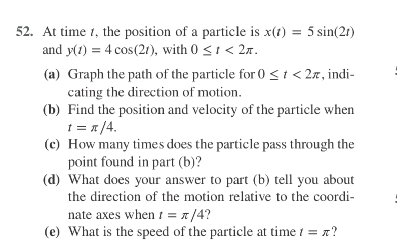 Solved 52. At time t, the position of a particle is x(t) - 5 | Chegg.com