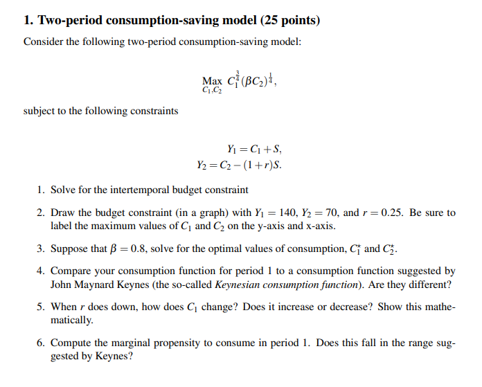 Solved 1. Two-period consumption-saving model (25 points) | Chegg.com