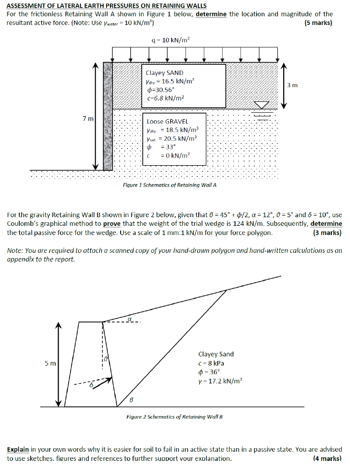 Solved ASSESSMENT OF LATERAL EARTH PRESSURES ON RETAINING | Chegg.com