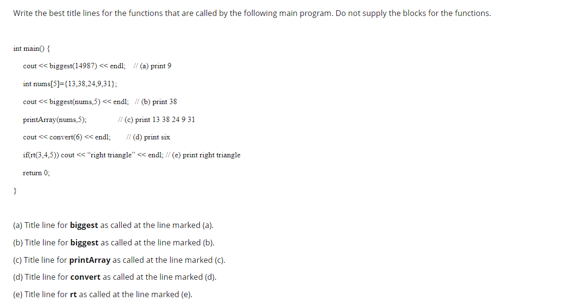 Solved Write the best title lines for the functions that are | Chegg.com