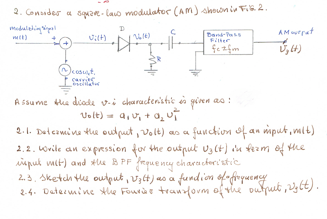 Solved D 2. Consider a square-law modulator (Am) shown in | Chegg.com