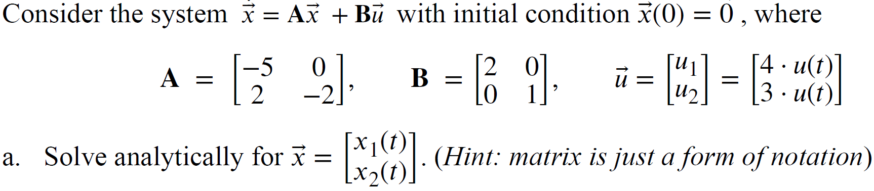 Solved Consider the system x=Ax+Bu with initial condition | Chegg.com