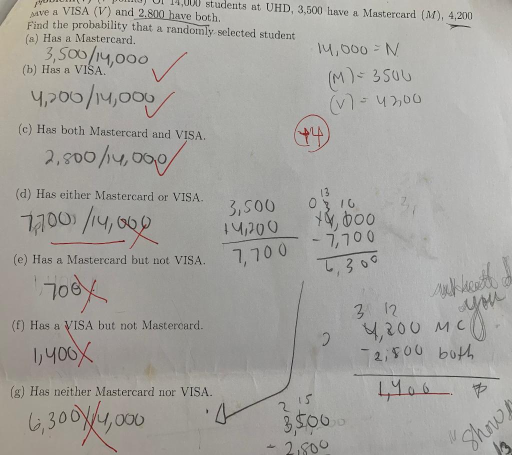 Solved have a VISA (V) and 2,800 have both. Find the | Chegg.com