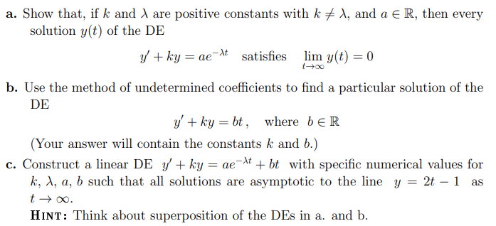 Solved a. Show that, if k and λ are positive constants with | Chegg.com