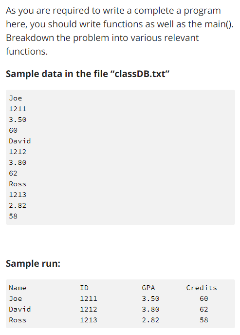 Solved The given file in the workspace named classDB.txt | Chegg.com