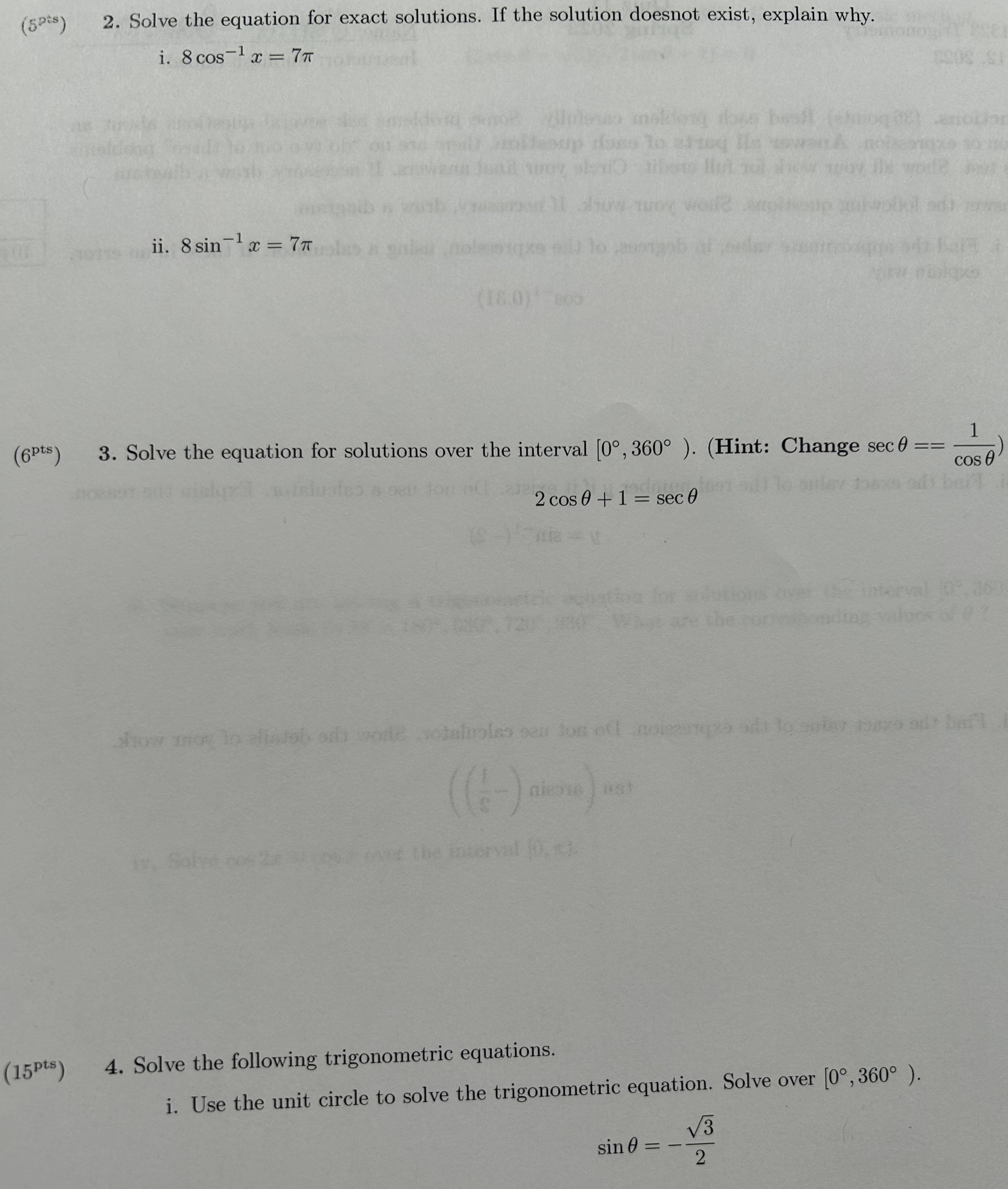 Solved (5 5pts ) 2. Solve the equation for exact solutions. | Chegg.com