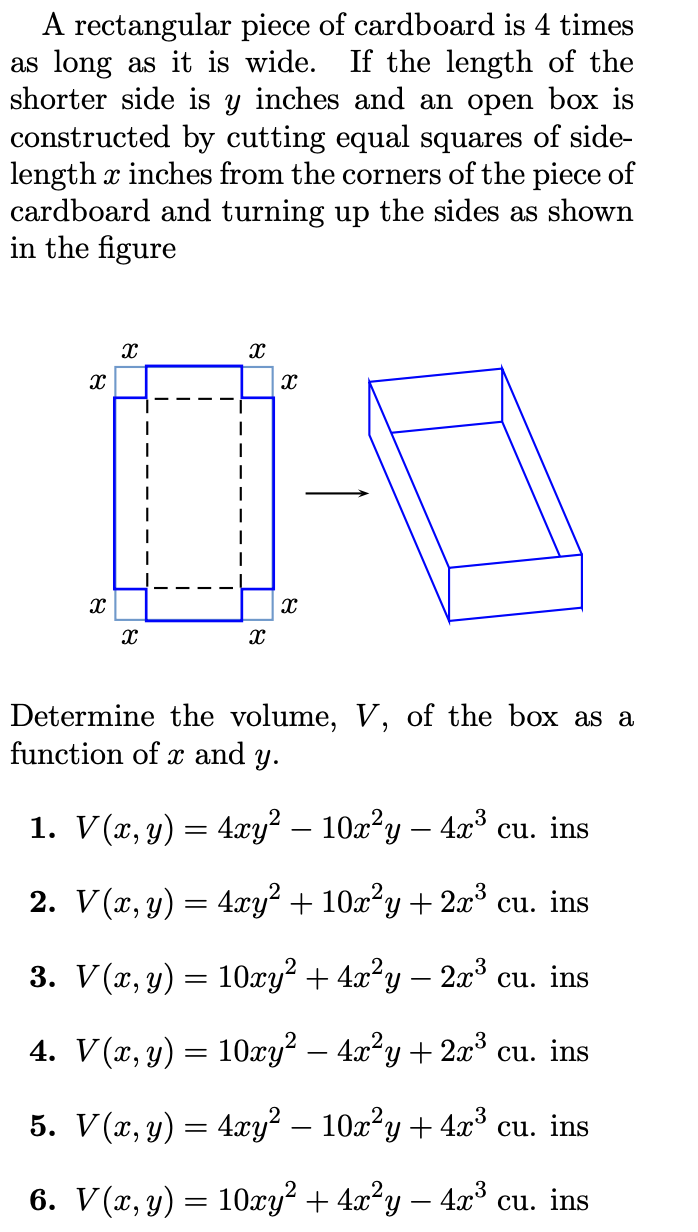 Solved A rectangular piece of cardboard is 4 times as long | Chegg.com