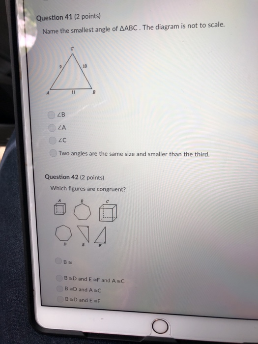 Solved Question 41 (2 points) Name the smallest angle of | Chegg.com