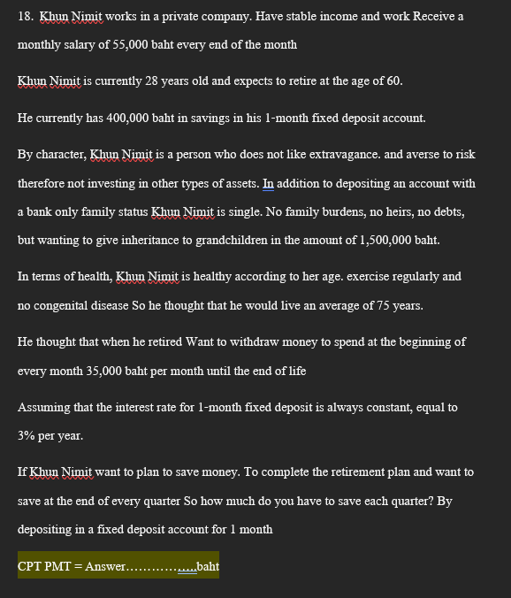 Solved 18. Khun Nimit works in a private company. Have | Chegg.com