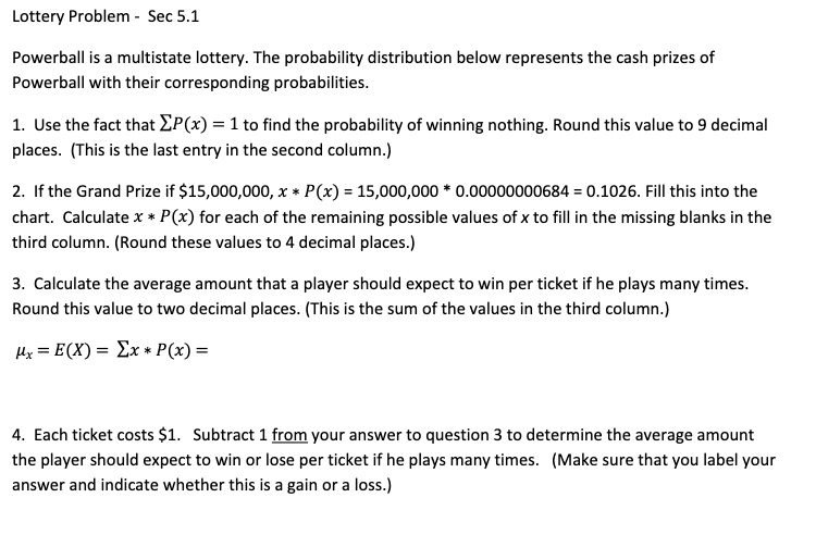 Solved Lottery Problem - Sec 5.1 Powerball is a multistate | Chegg.com