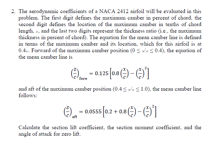 Solved The Aerodynamic Coefficients Of A NACA 2412 Airfoil Chegg