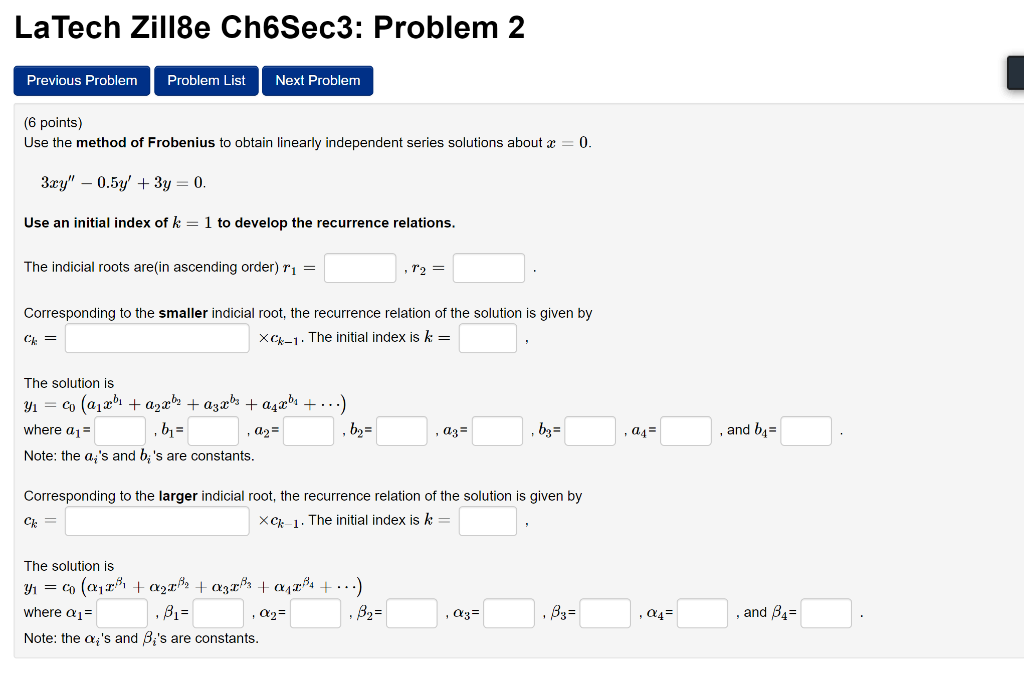 Solved LaTech Zillse Ch6Sec3: Problem 2 Previous Problem | Chegg.com