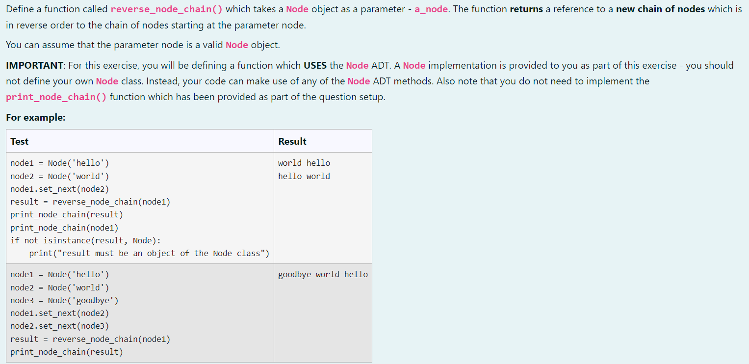 Solved Define a function called reverse_node_chain() which | Chegg.com