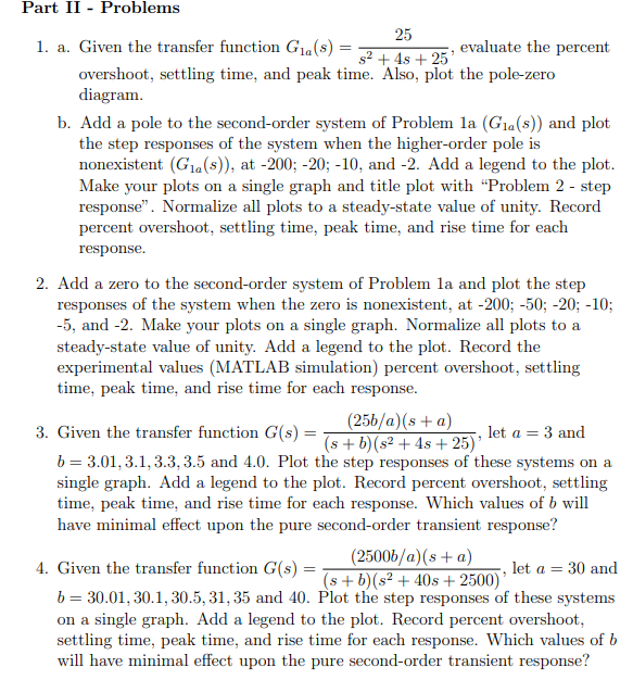 Solved Part II - Problems 25 1. a. Given the transfer | Chegg.com