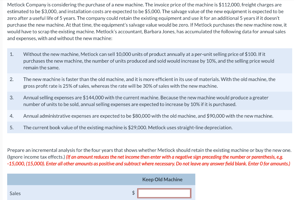 Solved Metlock Company is considering the purchase of a new | Chegg.com