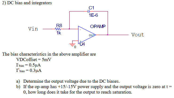 Solved 2) DC bias and integrators The bias characteristics | Chegg.com
