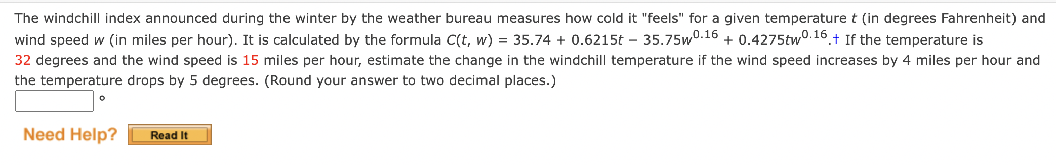 Solved The windchill index announced during the winter by | Chegg.com
