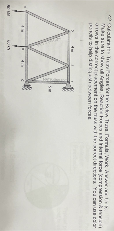 42. Calculate the Truss Forces for the Below Truss. | Chegg.com